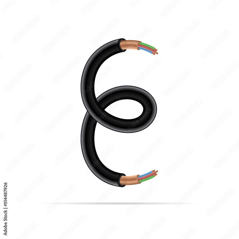 E letter electric cable design. Vector realistic font for logo, app ...