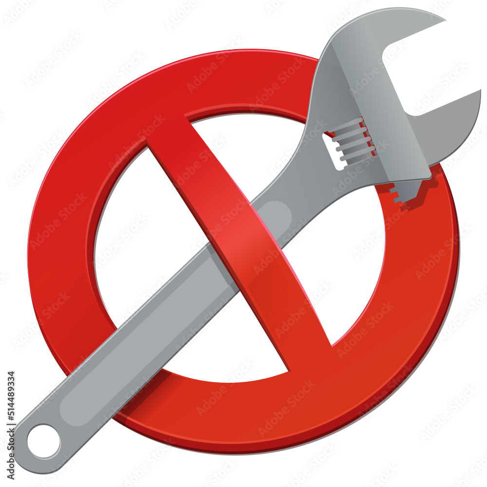 Adjustable wrench with the red strikethrough circular symbol of ...