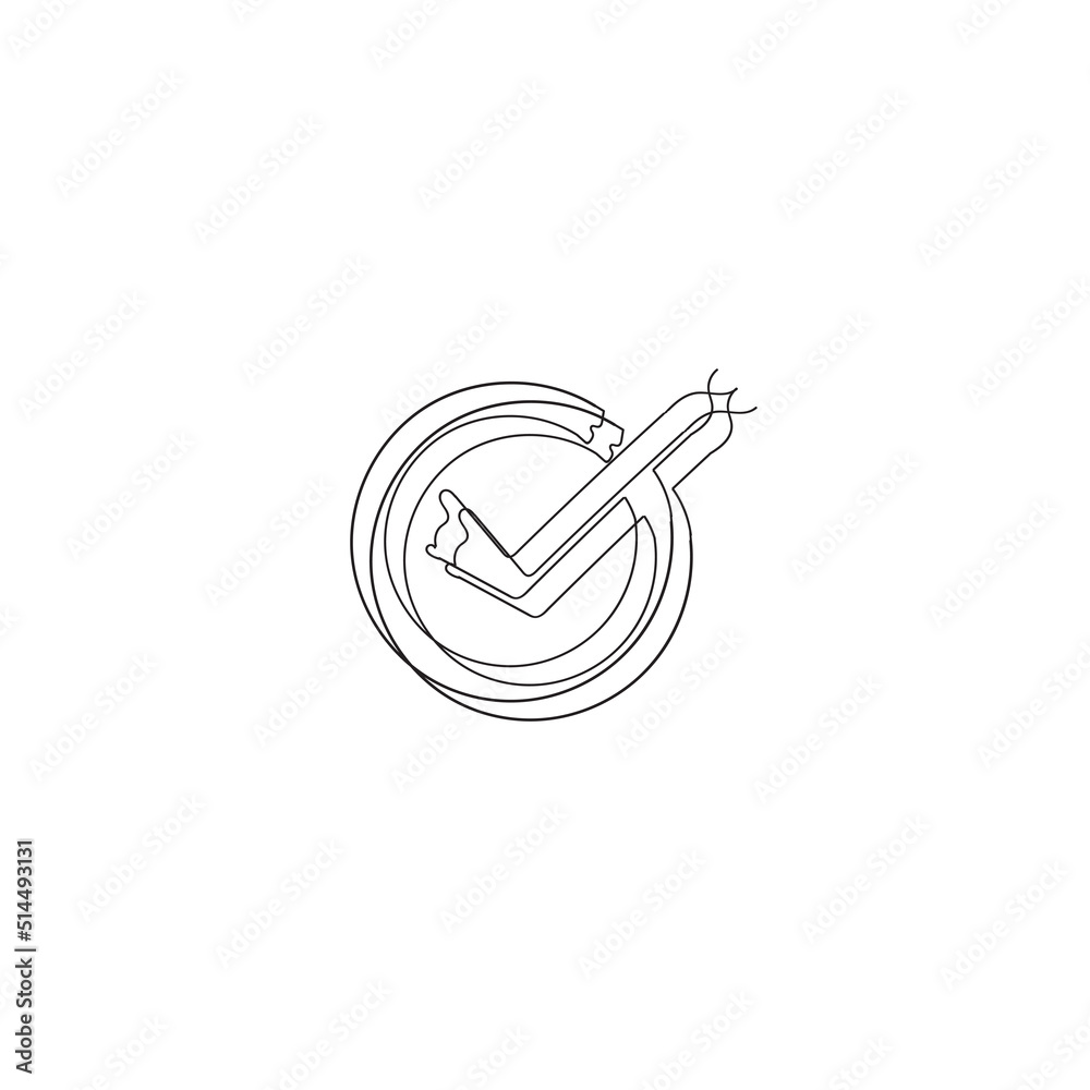 Continuous line drawing. tick symbol in circle. Illustration icon ...