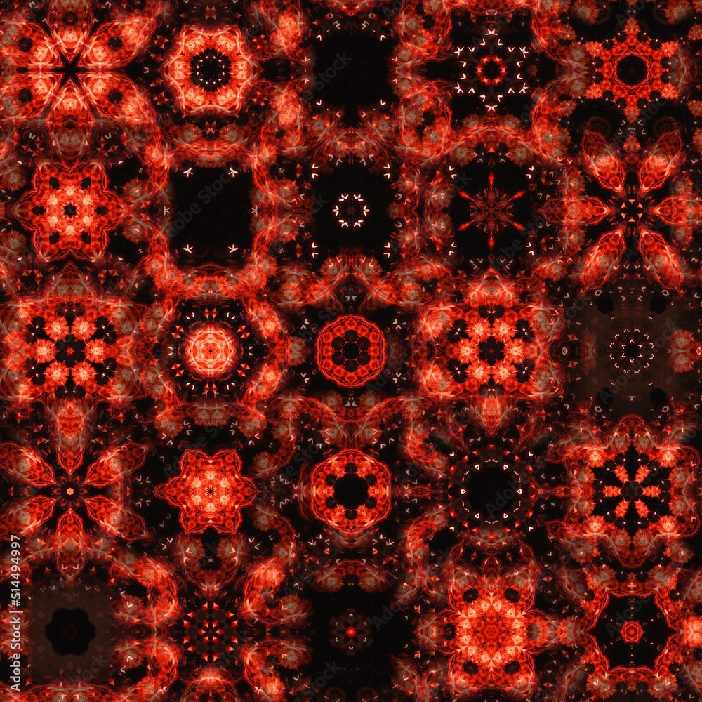 Red and purple fire flower fractal design with various colors ...