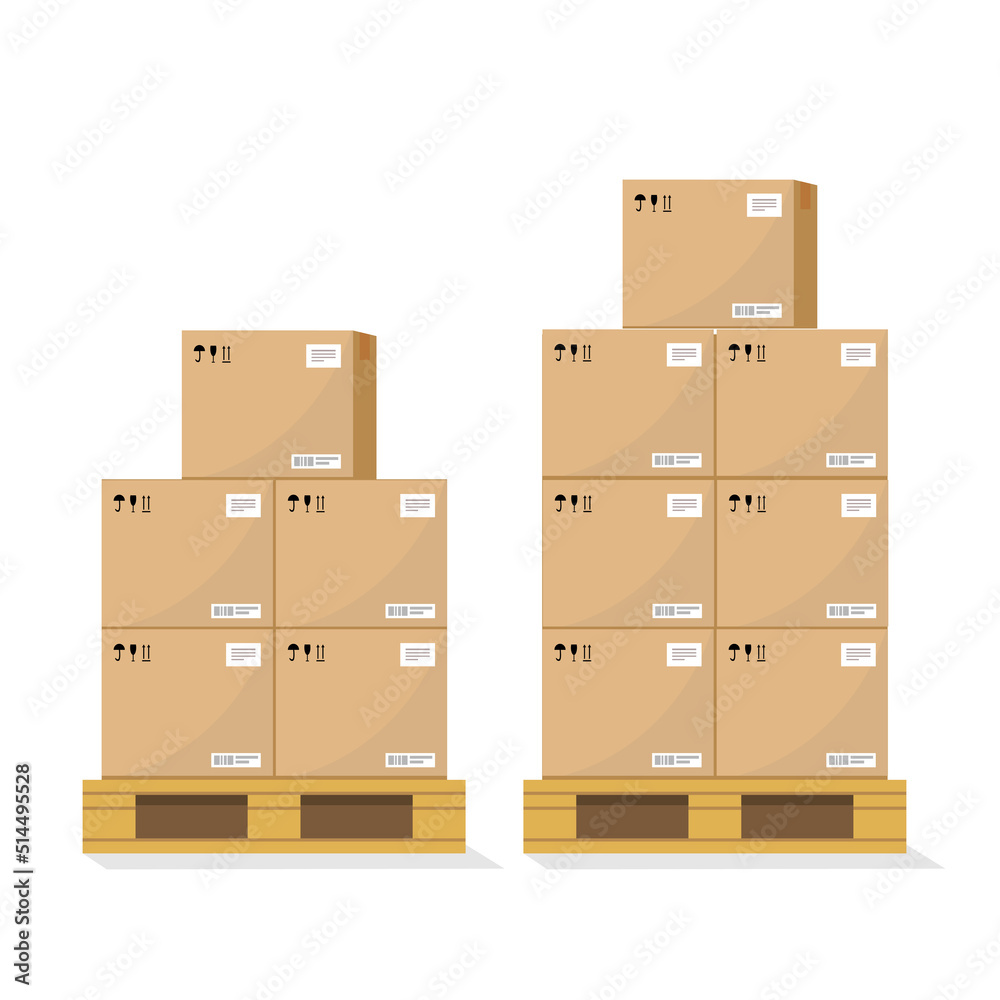 Boxes on wooded pallet illustration, flat style warehouse cardboard ...
