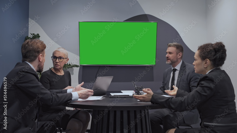 Political consulting team watching bad news on green screen, election ...