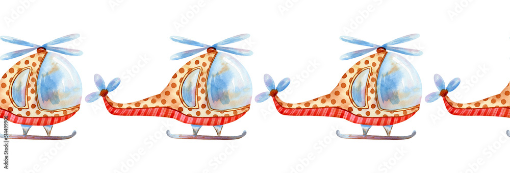 Seamless border with cartoon helicopter. Cute kids toy illustration for ...