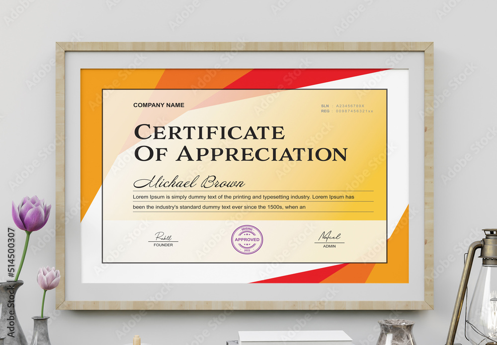 Certificate Layout with Yellow Accents Stock Template | Adobe Stock