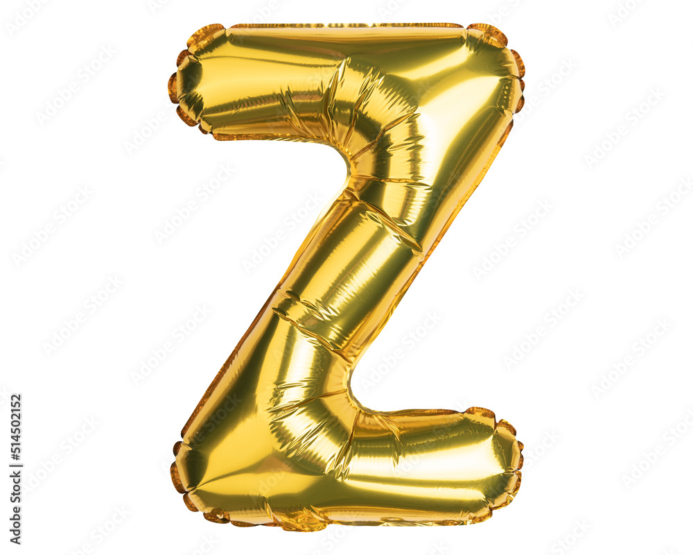 English Alphabet Letters. Letter Z. Balloon. Yellow Gold foil helium ...