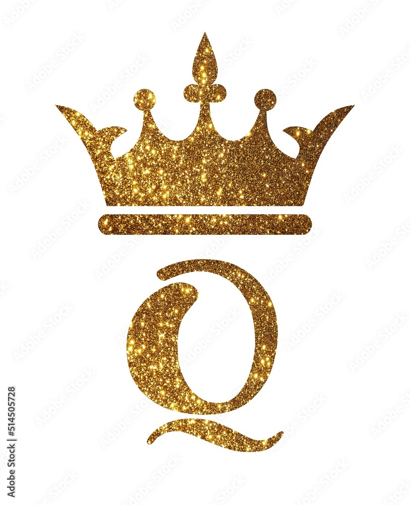 Golden gold yellow glitter crown stencil silhouette.Queen calligraphy ...
