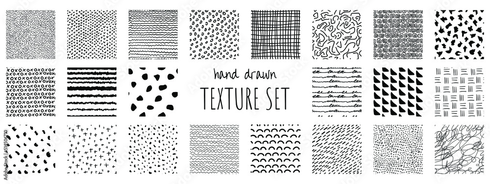 Set of hand drawn textures and ink seamless patterns. Vector ...