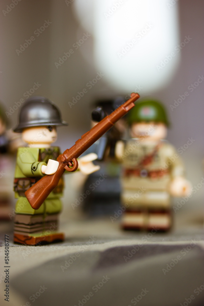 Kyiv, Ukraine. March 9, 2022. LEGO soldiers from Second World War. Toy ...