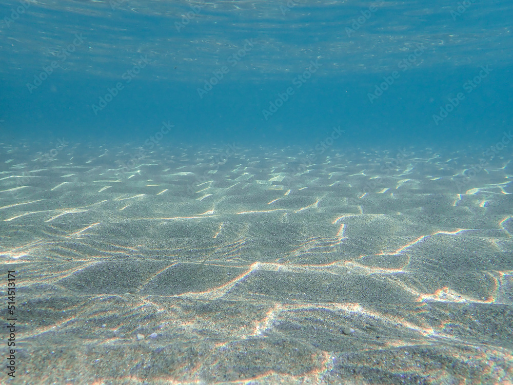Tropical blue ocean with white sand underwater in Mediterranean Sea ...