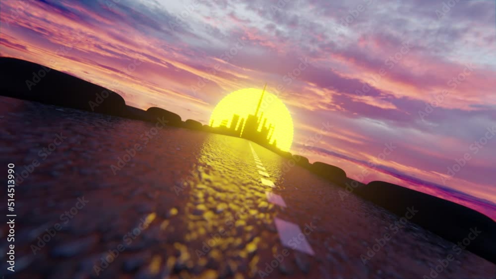 Sunset And Driving To City On The Bridge, Animation.Full HD 1920×1080 ...