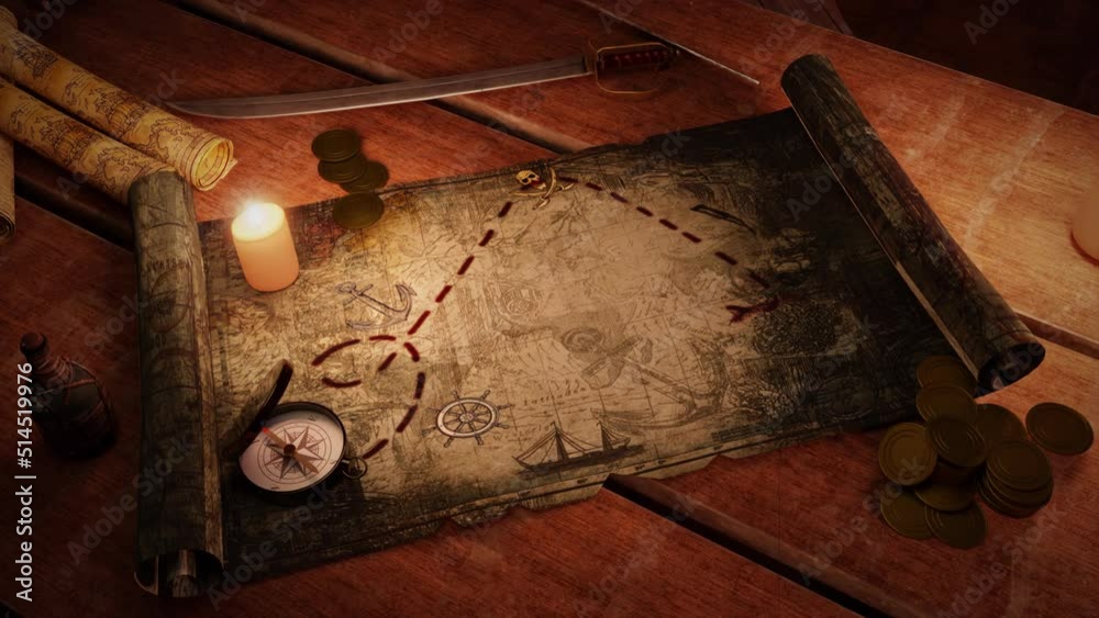 Ancient Pirate Map With Animated Dots , Animation.Full HD 1920×1080. 10 ...
