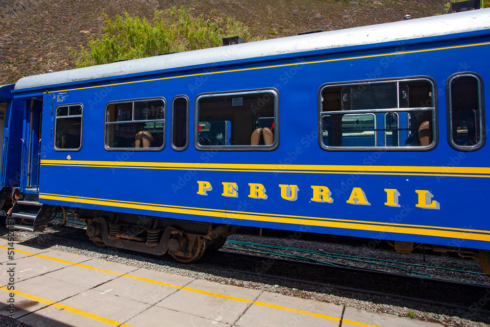 CUSCO, PERU - May 3, 2022: PeruRail train wagon on railway in peruvian ...