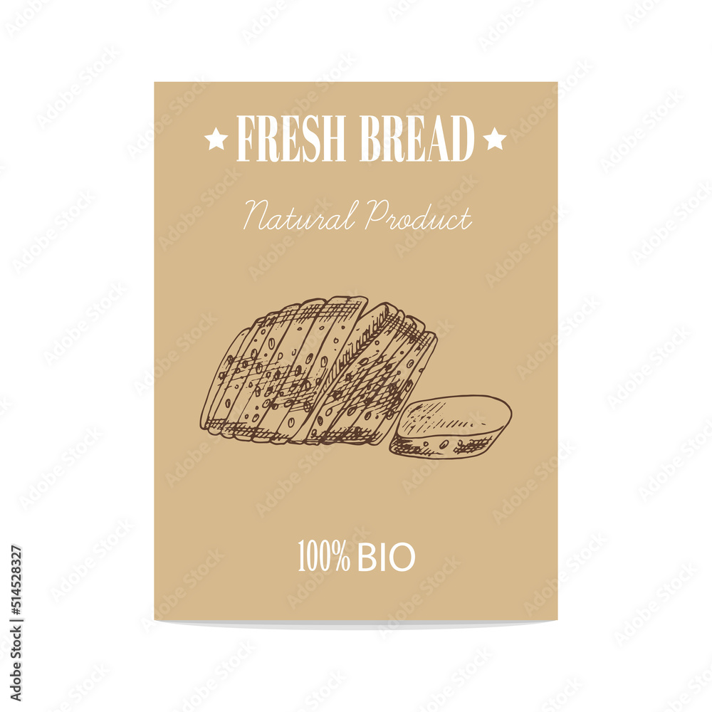 Vector hand drawn sketch chopped bread poster. Eco food. Icons and ...