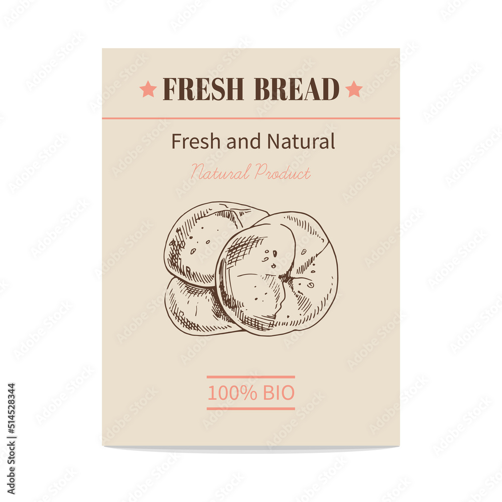 Vector hand drawn sketch bun poster. Bread illustration. Icons and ...