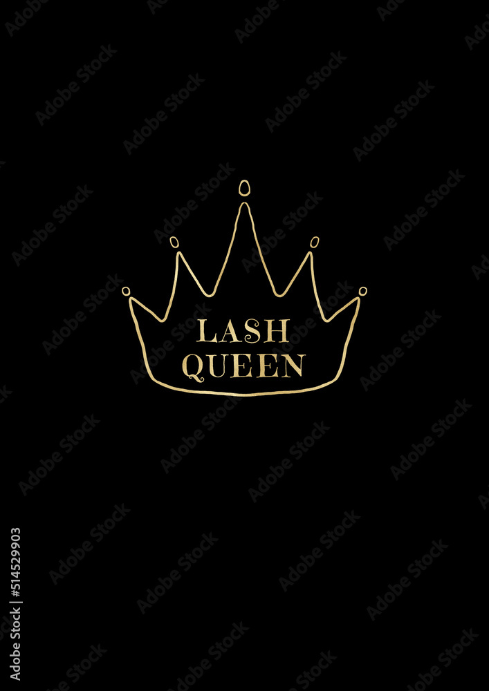 Lash Queen gold crown logo set against a black background. Luxury fun ...