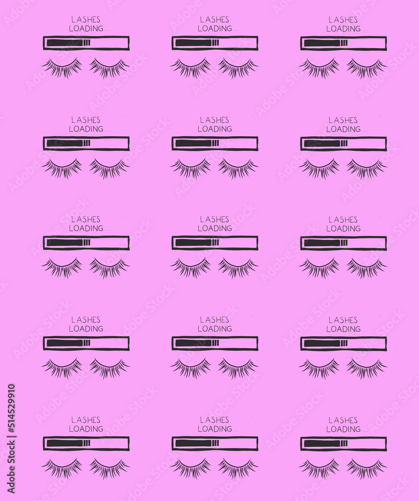 Lash loading logo design in repeating pattern set against a purple ...