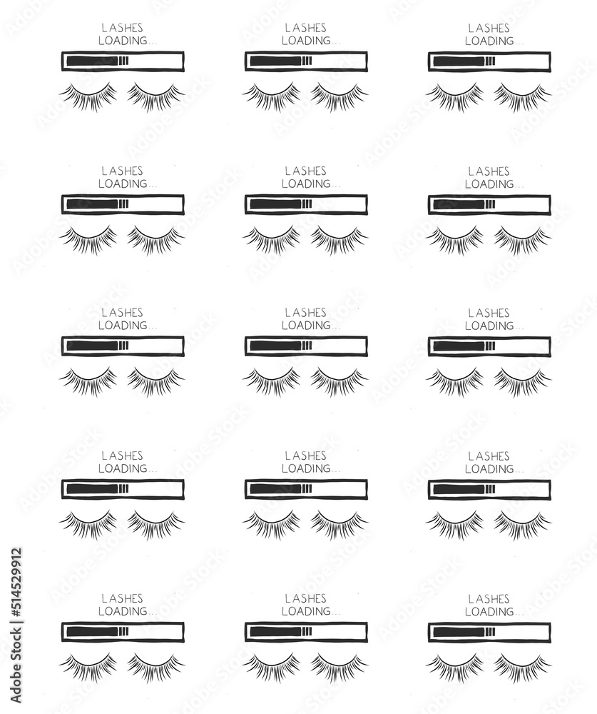 Lash loading logo design in repeating pattern set against a white ...