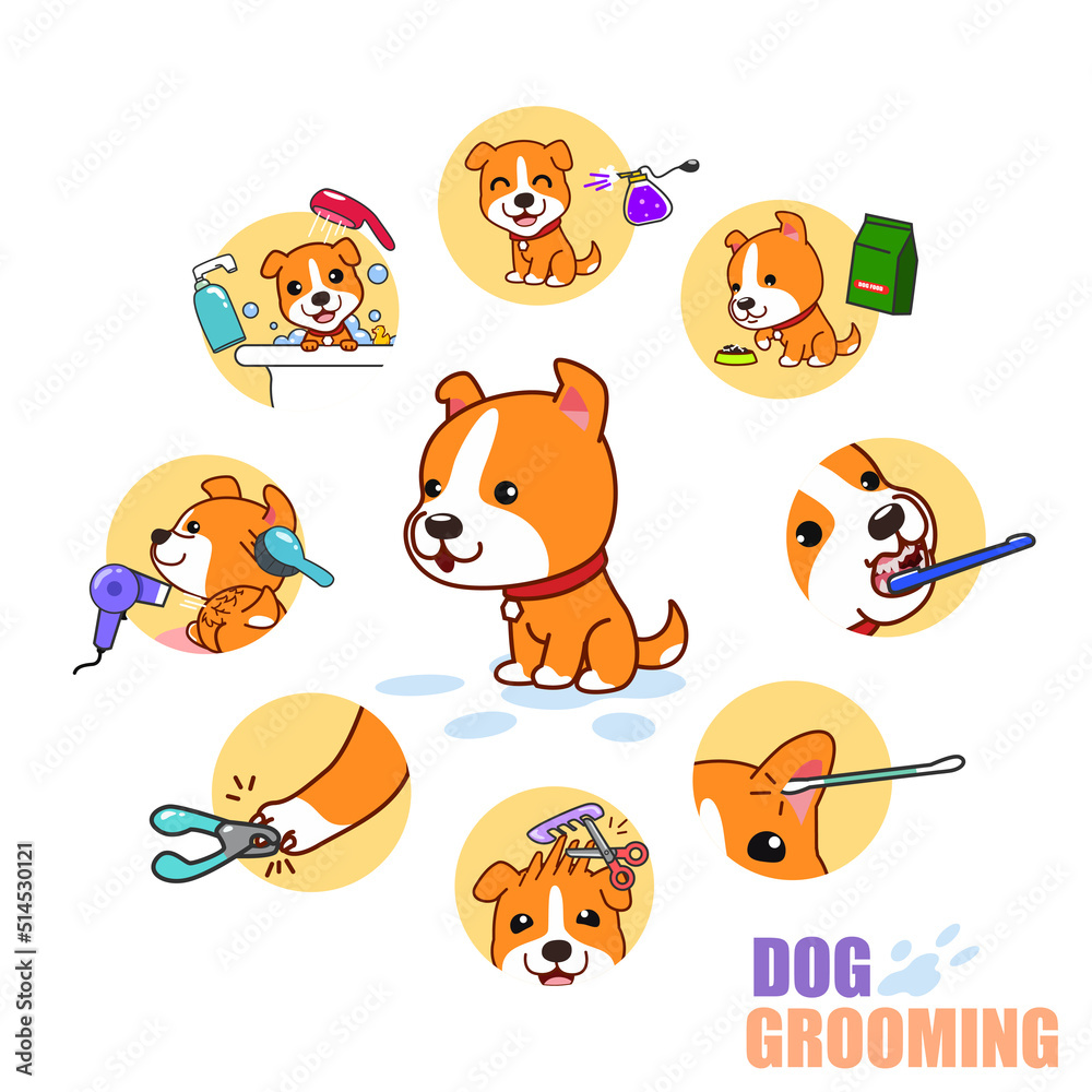 Cartoon Dog Grooming Icons Vector Illustration Stock Vector | Adobe Stock