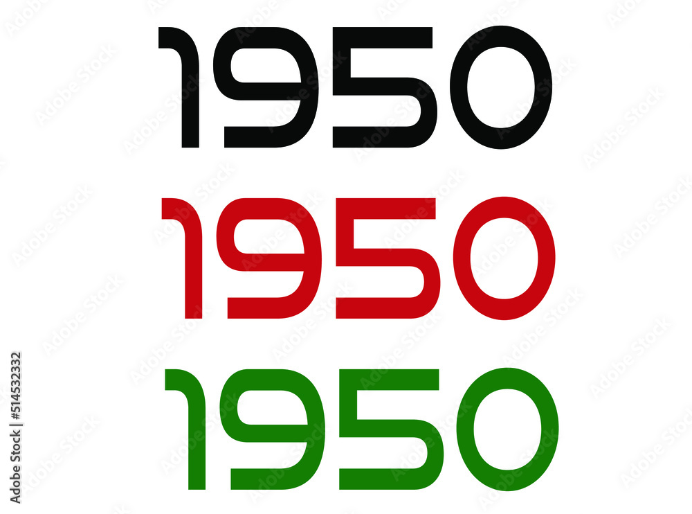 1950 year. Year set for comemoration in black, red and green. Vetor ...
