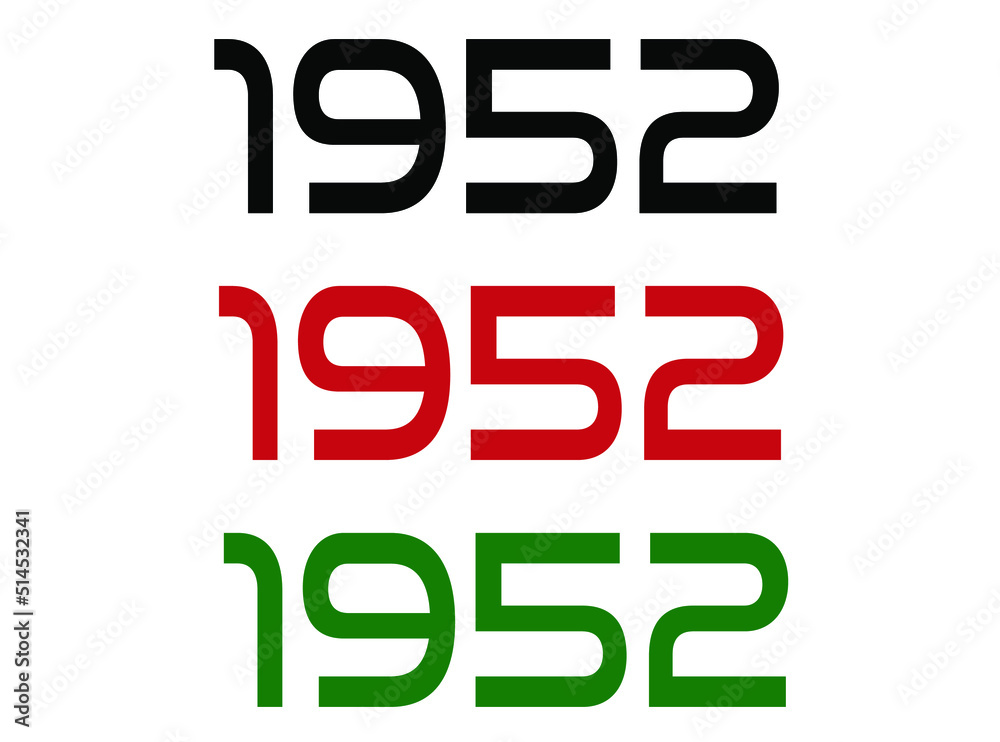 1952 year. Year set for comemoration in black, red and green. Vetor ...