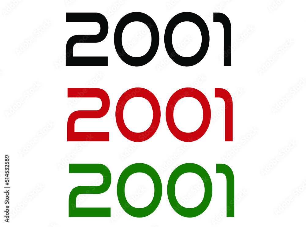 2001 year. Year set for comemoration in black, red and green. Vetor ...