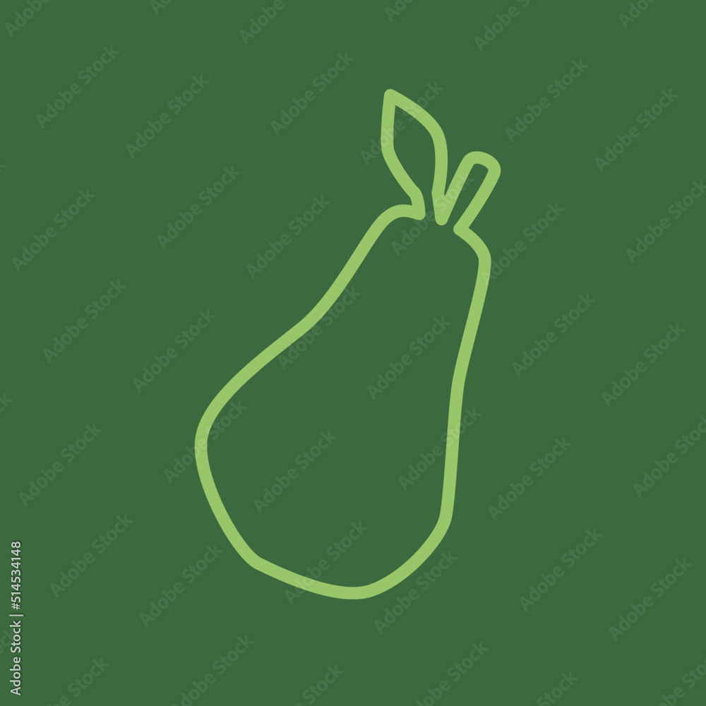 Cartoon Pear Isolated on Green Background, Outline Graphic. Fresh Pear ...