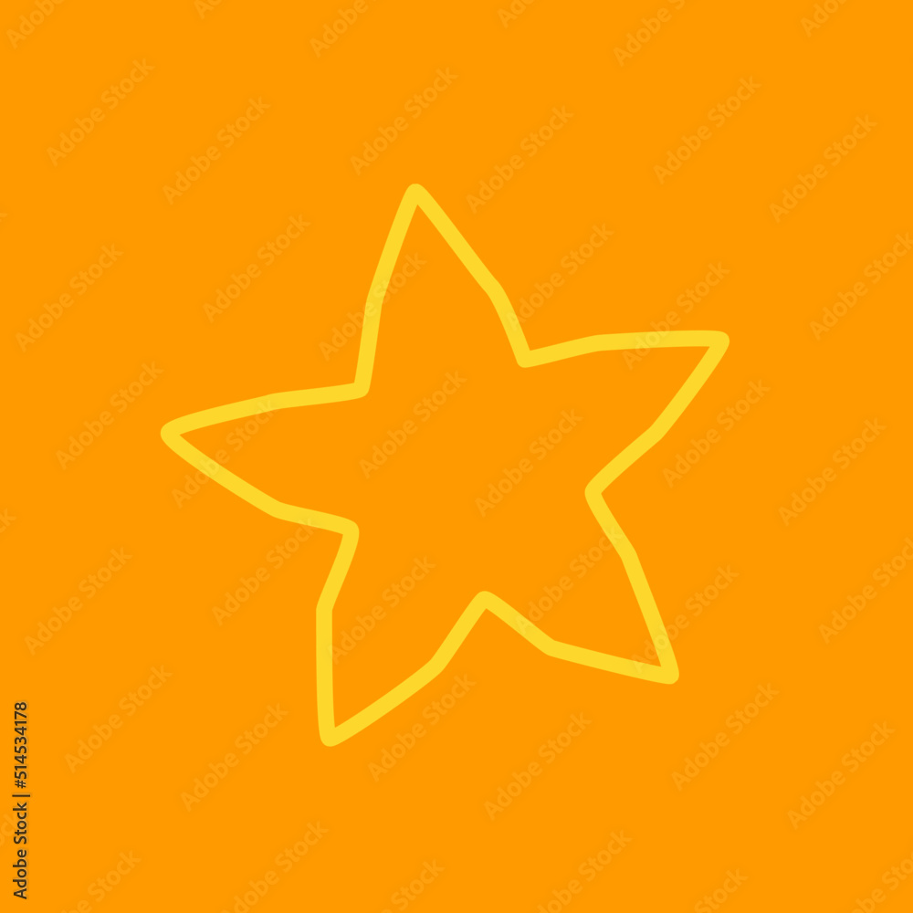 Cartoon Starfruit Isolated on Yellow Background, Outline Graphic. Fresh ...