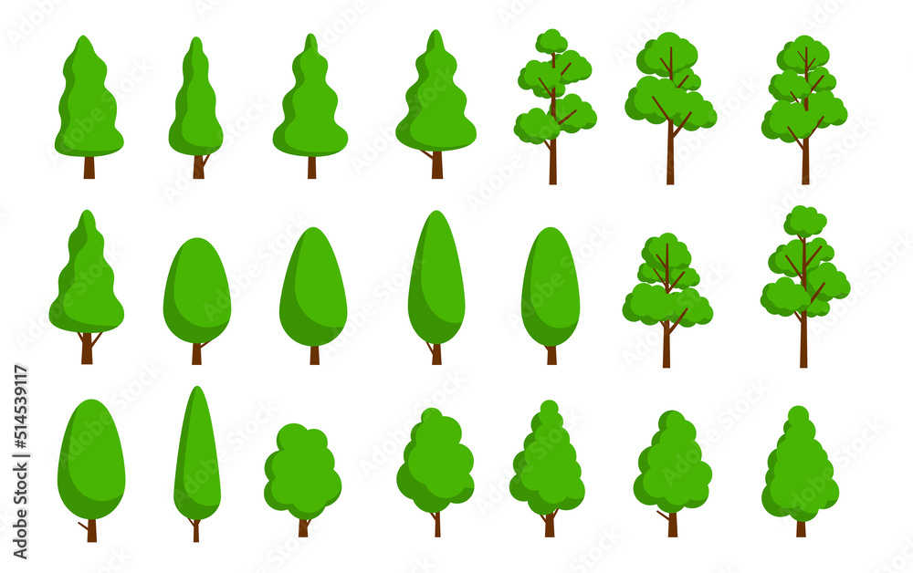 Simple flat design vector trees - Collection of 21 different tree ...