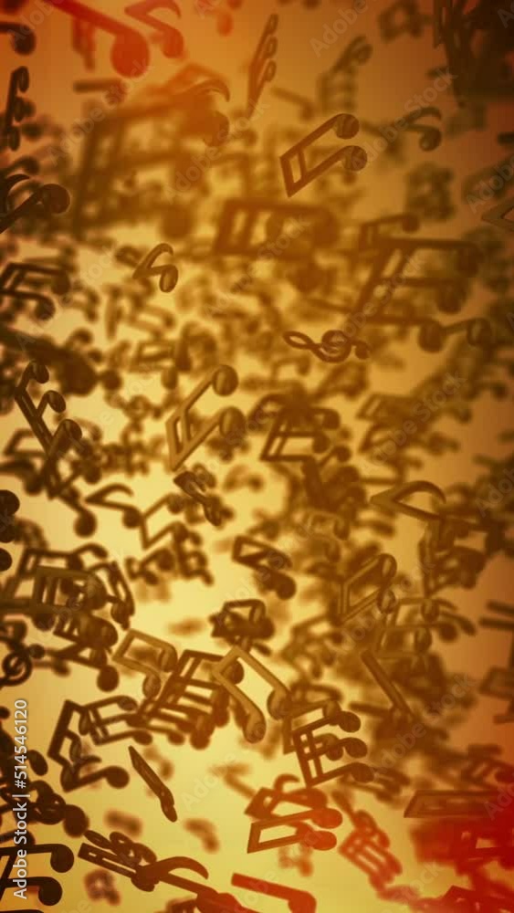Animated loop background, music notes flowing freely in space, vertical ...