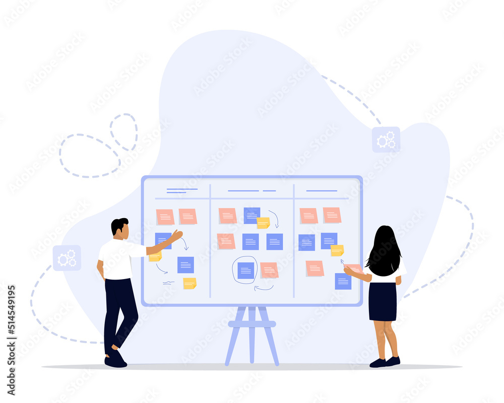 Scrum board concept illustration. flat vector illustration of team work ...