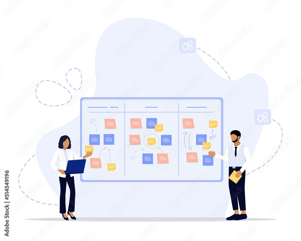 Scrum board concept illustration. flat vector illustration of team work ...