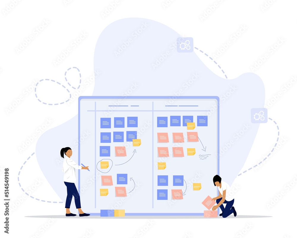 Scrum board concept illustration. flat vector illustration of team work ...