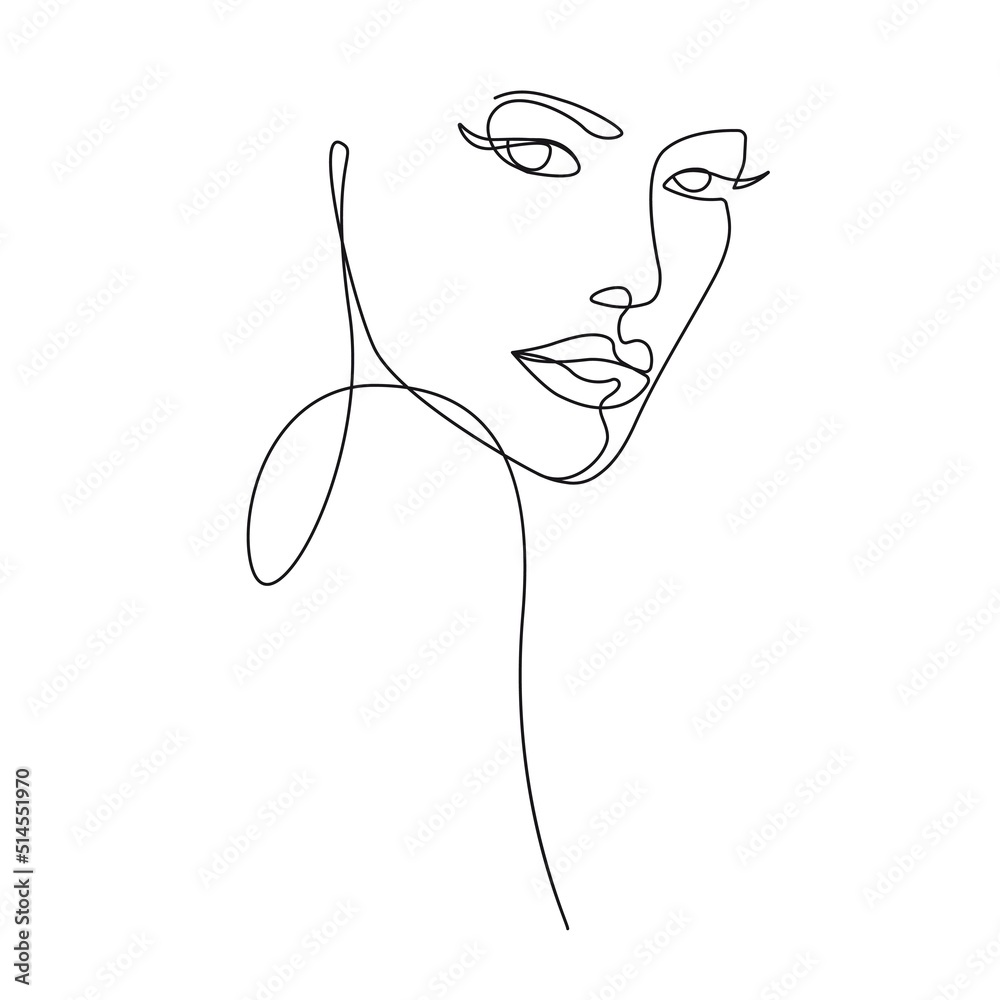 Vetor de Woman Face Modern Continuous One Line Drawing. Female Art ...
