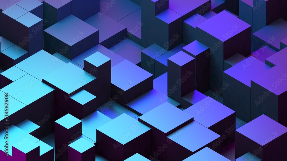 Abstract blue purple digital data background 3d render polygon ...
