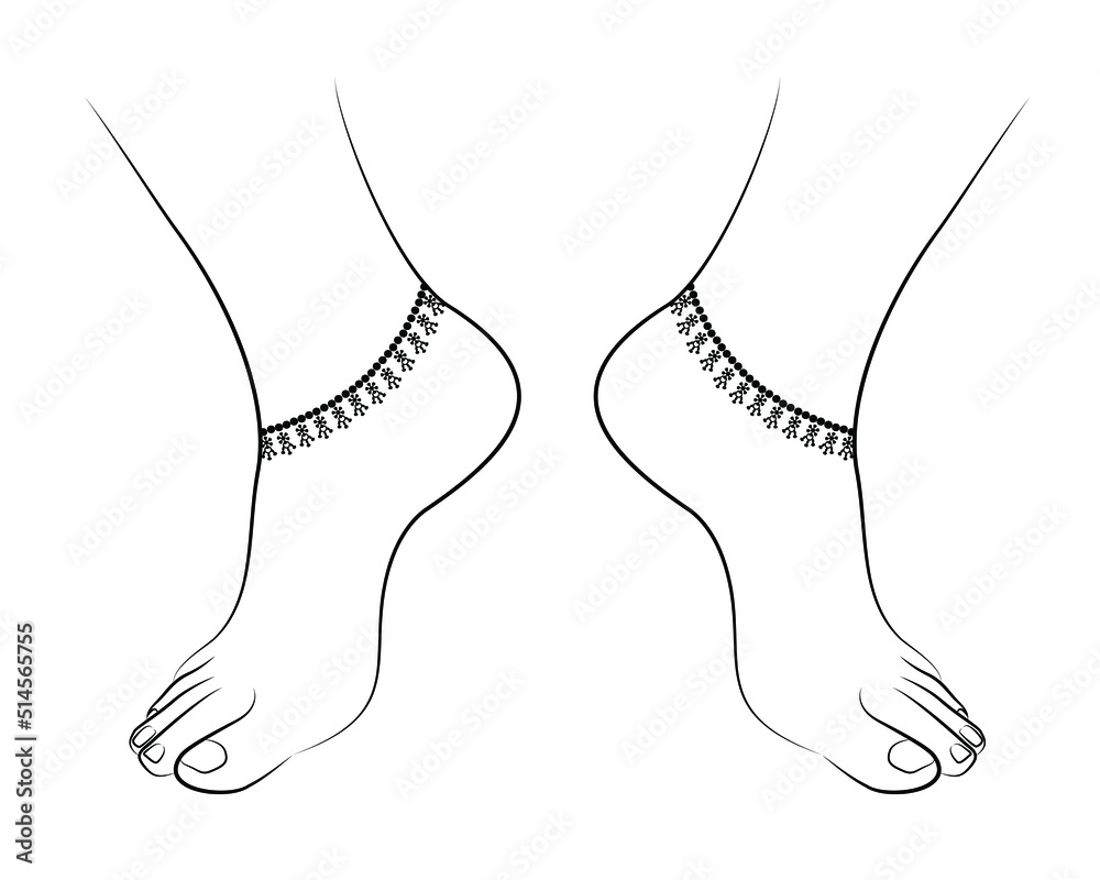 Beautiful Woman Feet line drawing with Anklet isolated on white ...