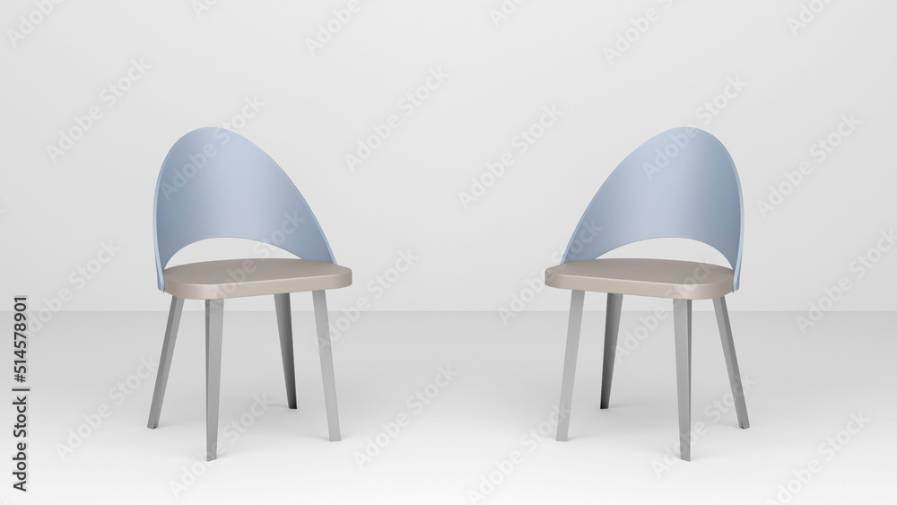 An abstract scene with chairs standing next to each other. A platform ...