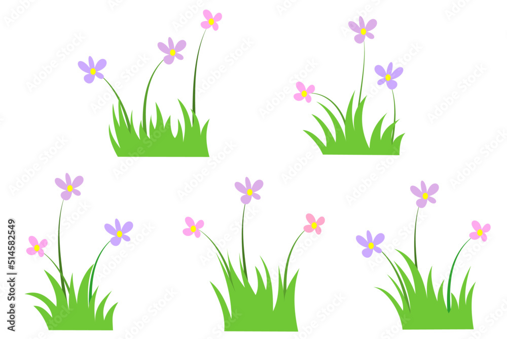 grass cartoon with flower, cartoon green grass with flower, cute grass ...