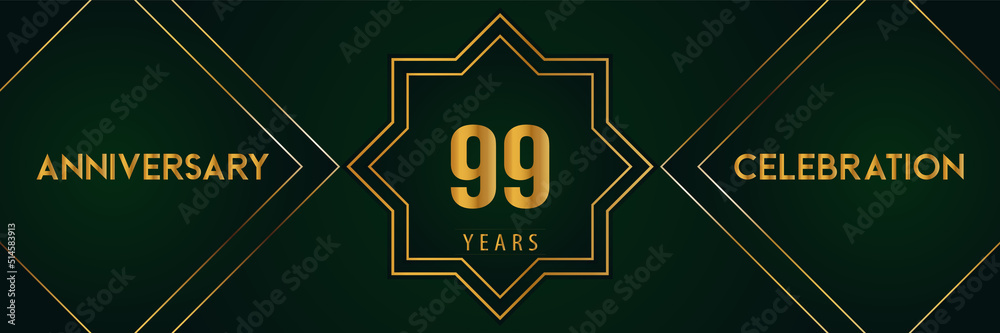 99 years anniversary celebration with gold number isolated on a dark ...