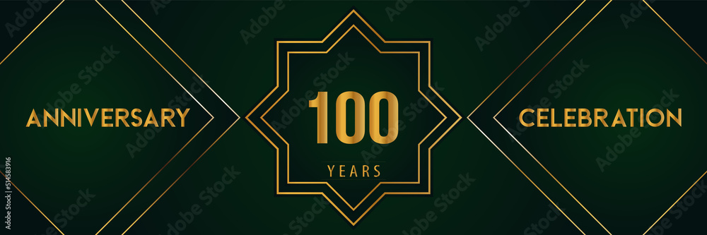 100 years anniversary celebration with gold number isolated on a dark ...