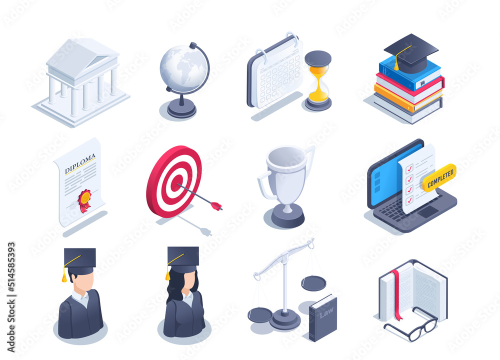 isometric vector illustration on a white background, a set of icons on ...