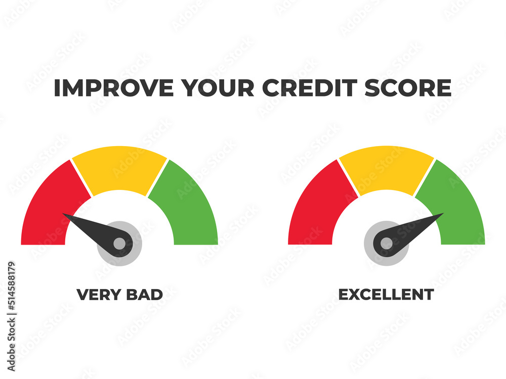 Credit score gauge with levels very bad and excelent vector ...