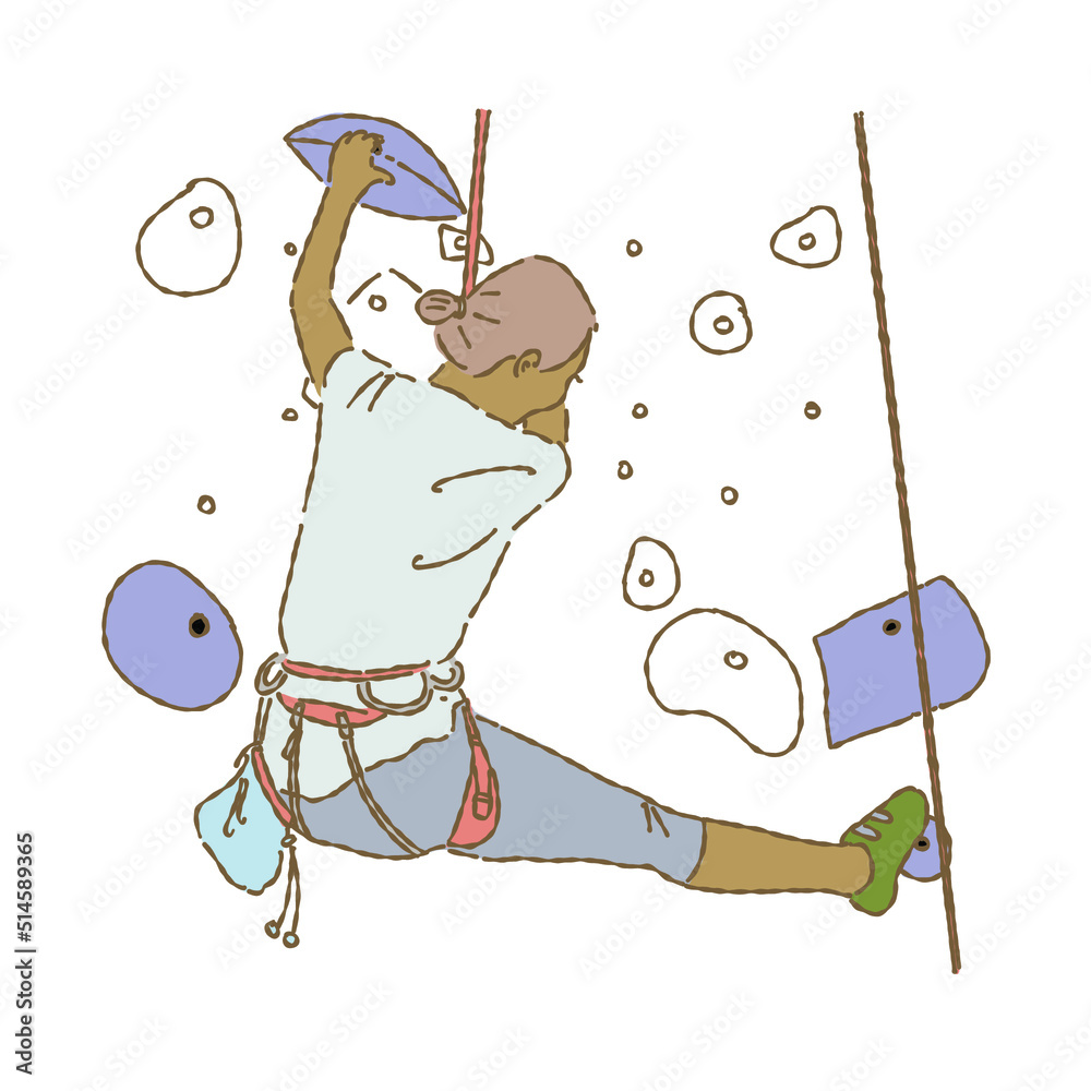 Person climbing rock wall. Hand drawn flat vector illustration cartoon ...