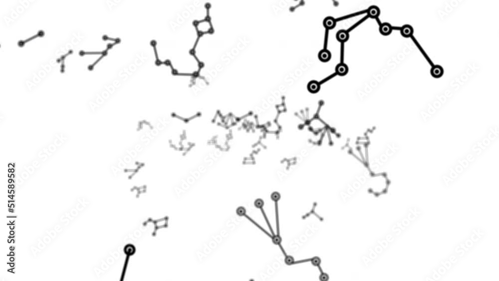 Fly through the zodiac signs on a white screen. Black lines and dots in ...