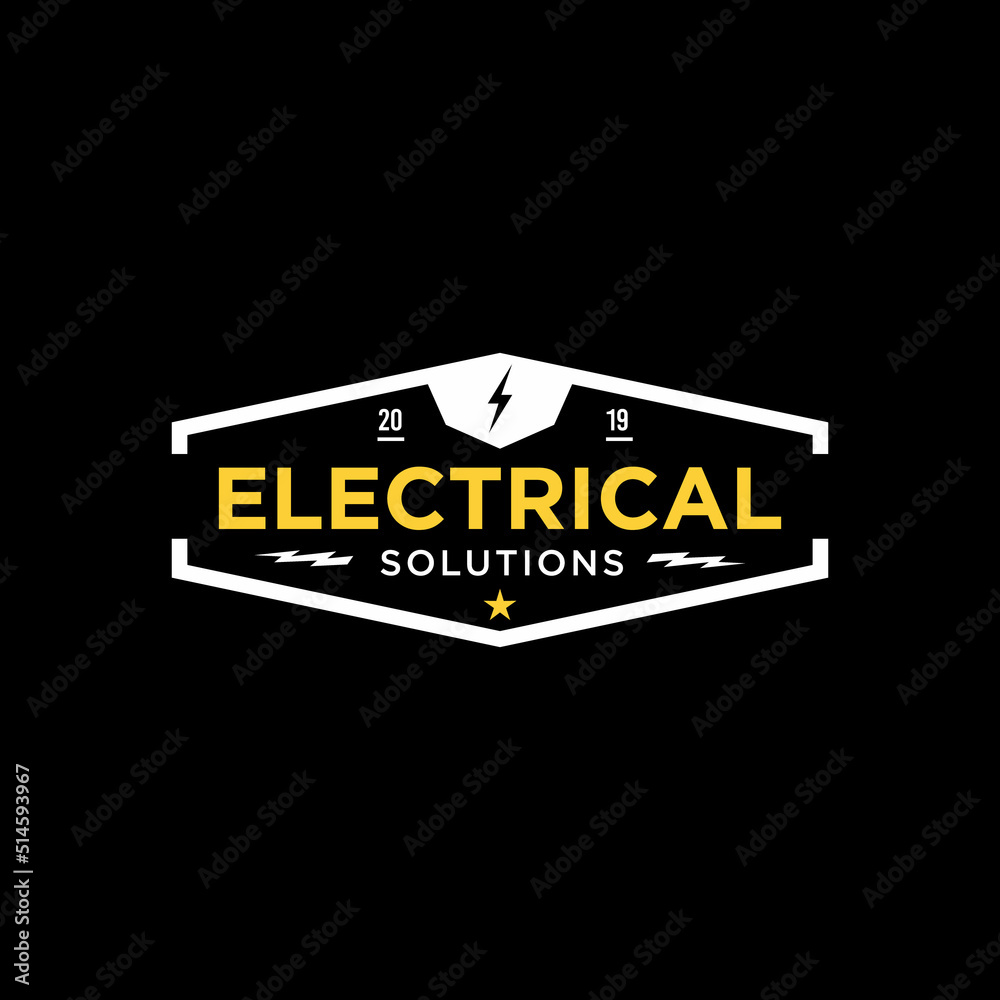 Old Retro Vintage Badge Logo Design Template for Electrical Industrial ...