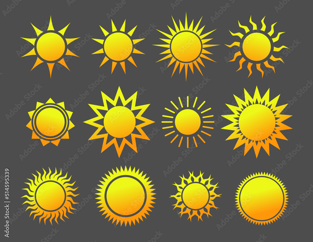 stock vector yellow sun cartoon icon. set of sun orange. icons sun ...