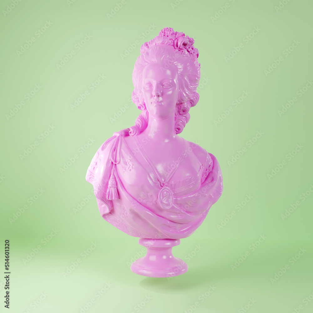 Plastic bust of Marie Antoinette. Pink plaster statue of Marie ...
