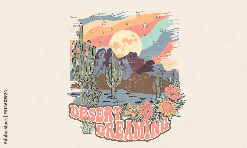 Arizona cactus with sunflower vector graphic print artwork for apparel ...