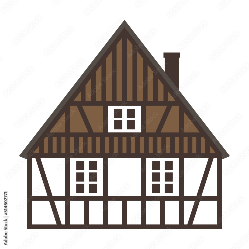 Brown wooden half-timbered house. Flat facades vector illustration ...