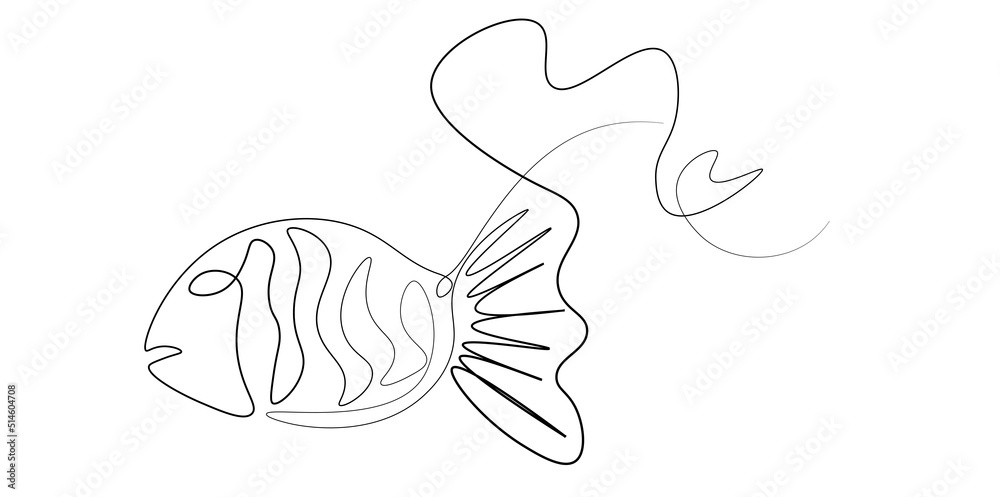 continuous line art of fish logo bungeoppang line art illustration ...