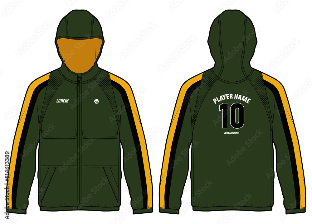 Long sleeve tech shell bomber Hoodie jacket design flat sketch ...
